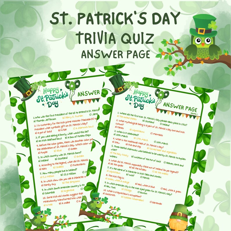 St Patricks Day Trivia Quiz Game I St Patricks Day Party Game I Adult ...
