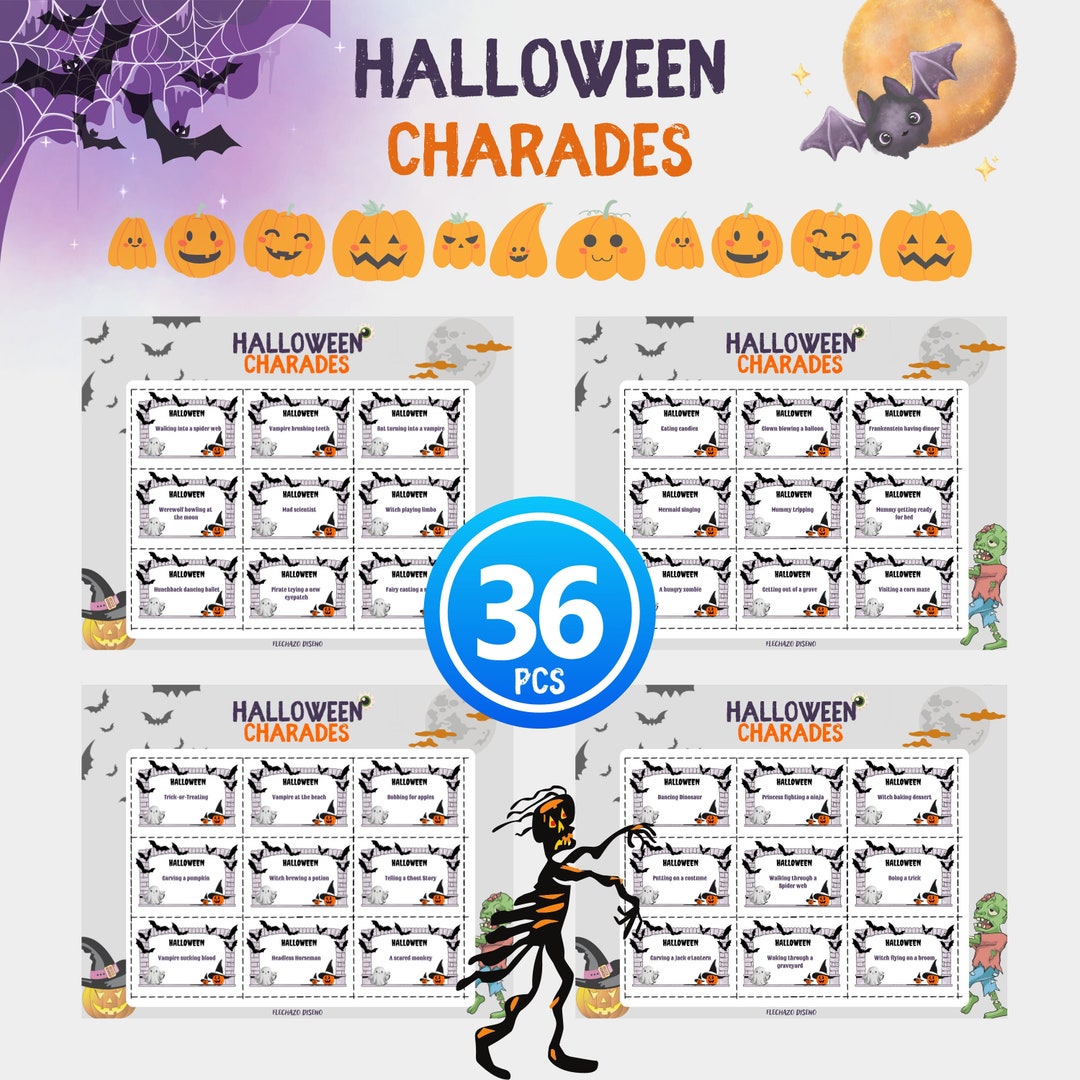 Halloween Charades Chalkboard Prompts on Decorative Cards DIGITAL ...