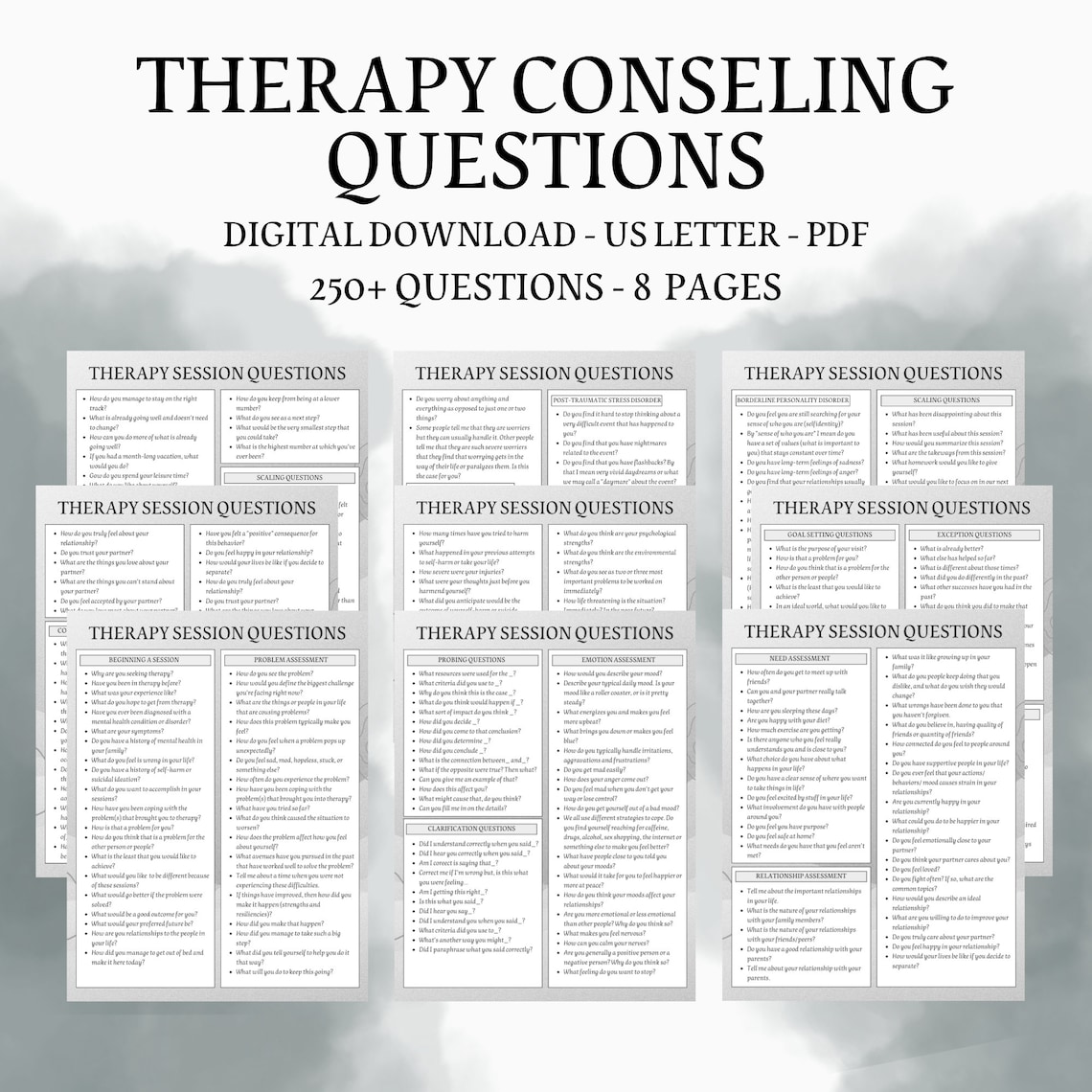 Therapy Session Questions I Therapy Counseling Notes Template I Therapy ...
