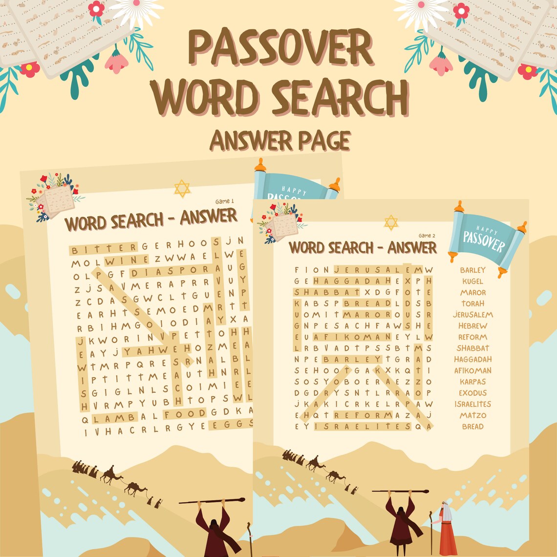 Passover Word Search Games, 2 Printable Party Games for the Family ...