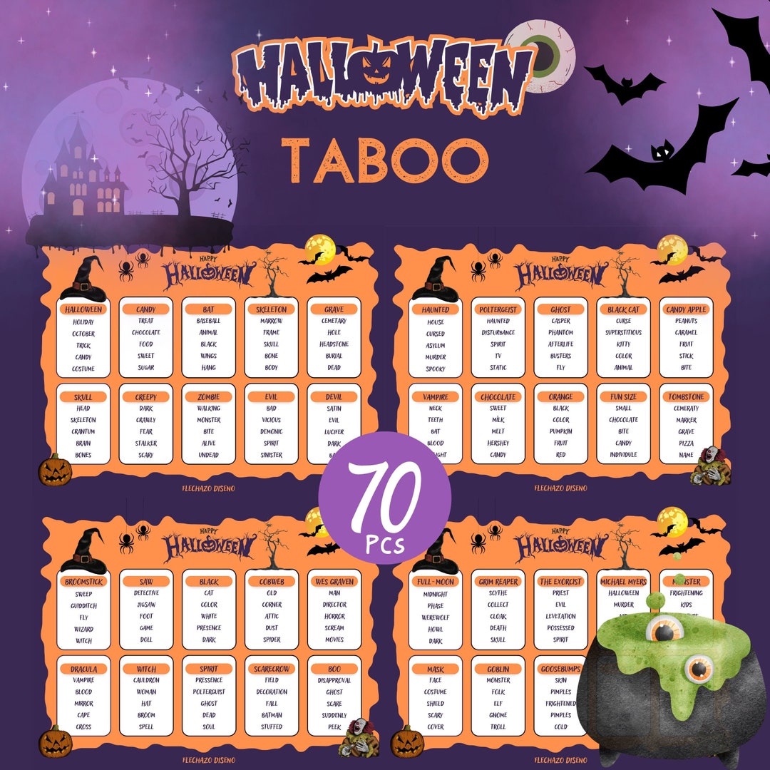 Halloween Taboo Game Group Game Halloween Night Taboo Card Activity ...