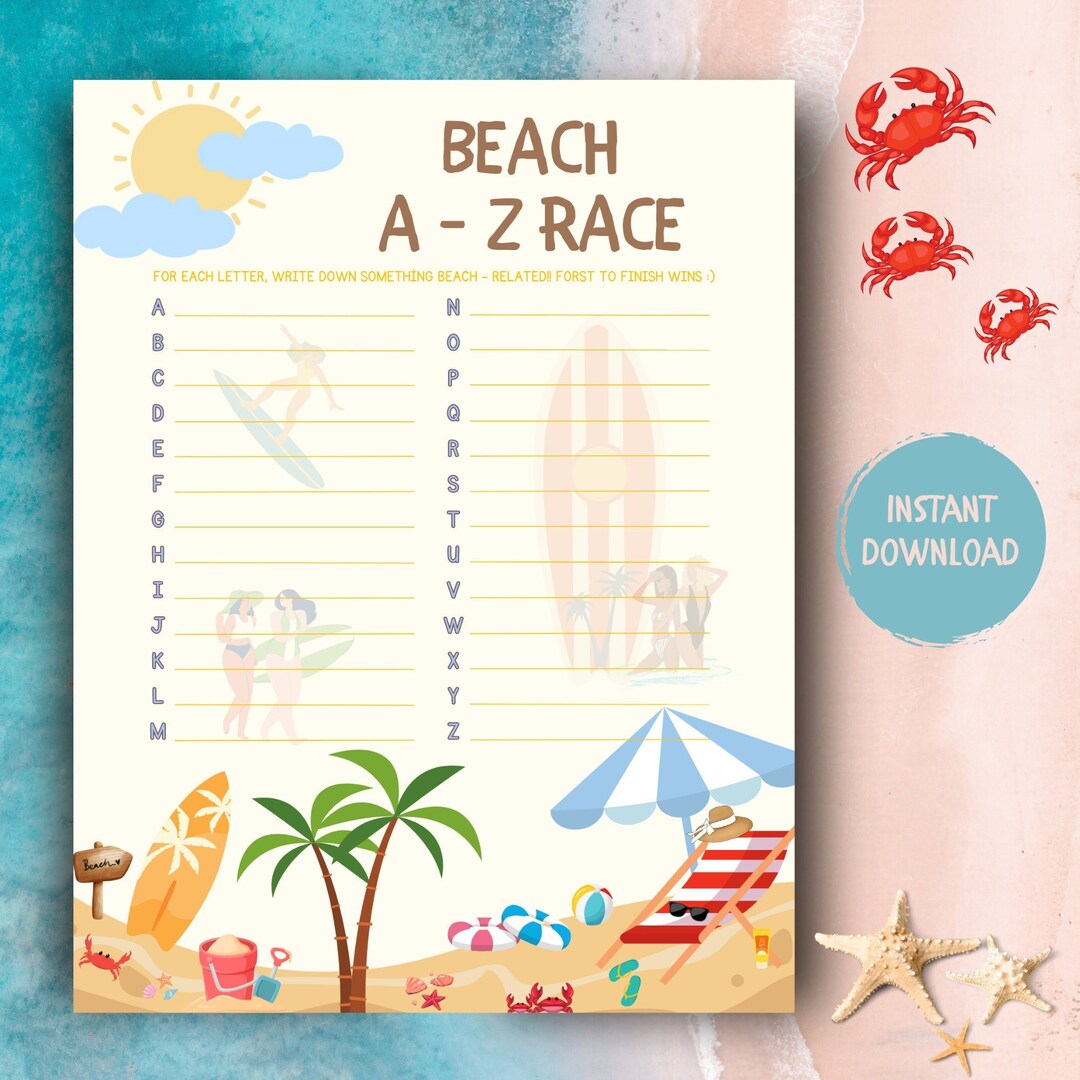 Beach A-Z Word Race Game I Fun Beach Vacation Games I Summertime ...