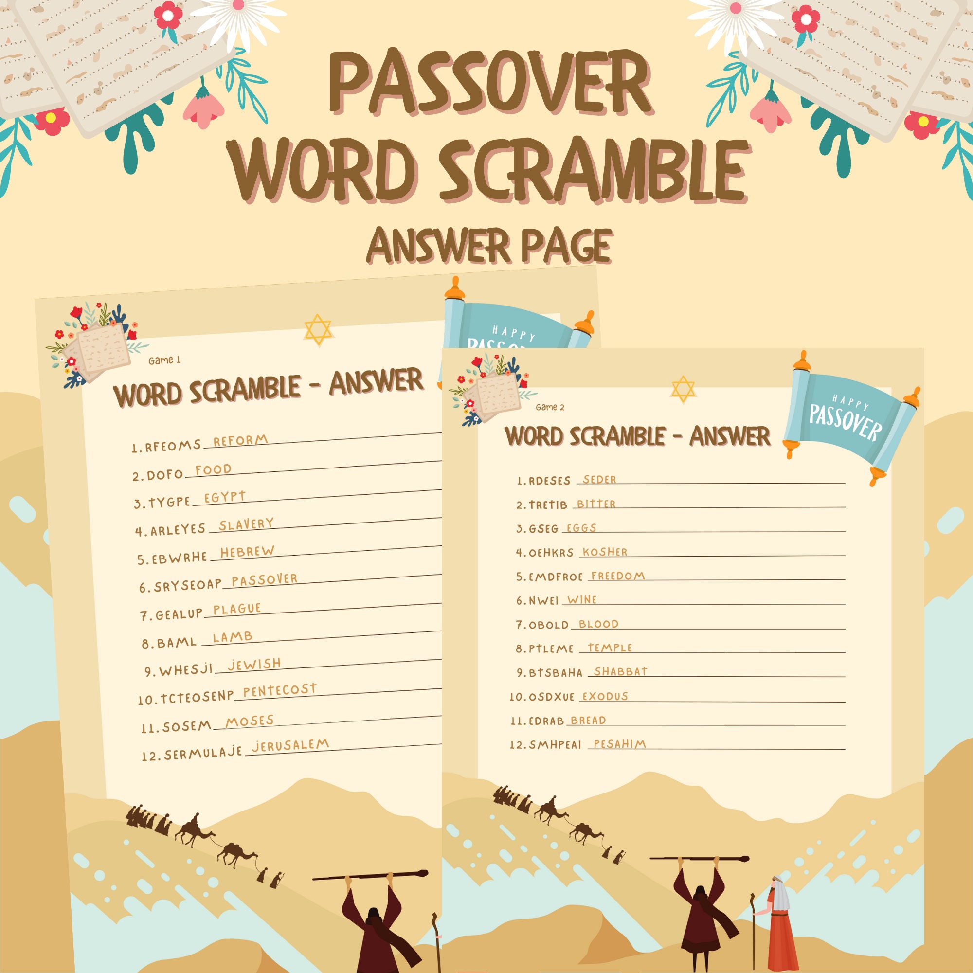 Passover Word Scramble Game I 2 Printable Party Games for the Family I ...