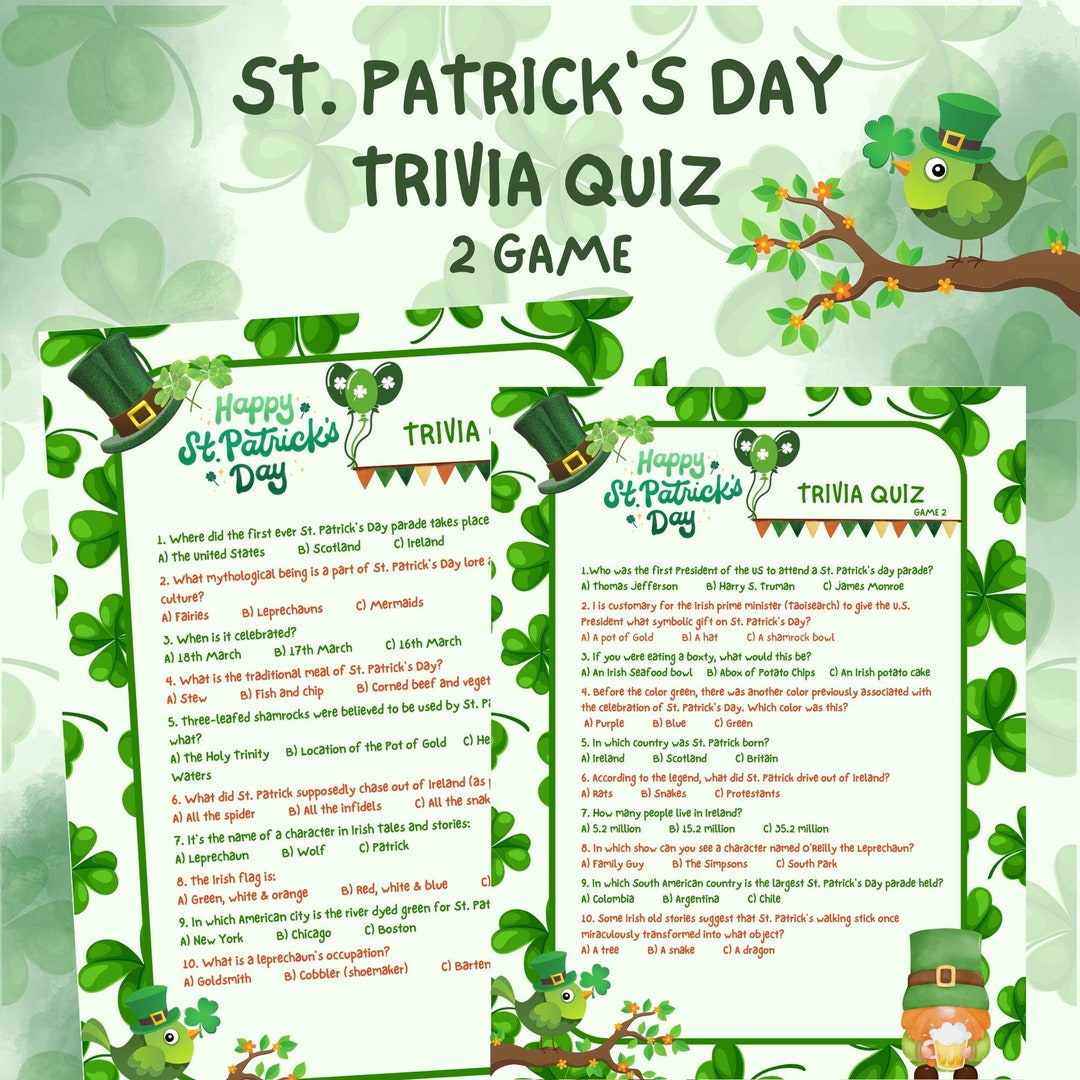St Patricks Day Trivia Quiz Game I St Patricks Day Party Game I Adult ...