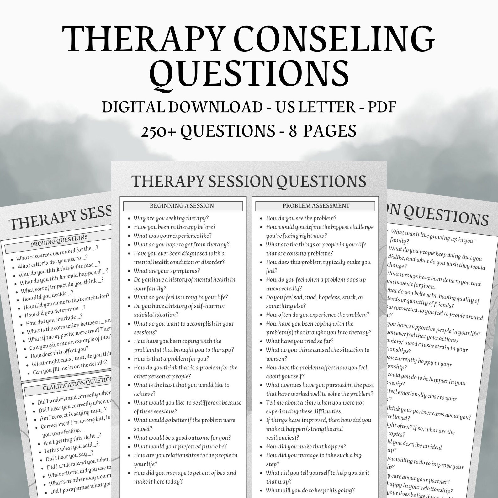 Therapy Session Questions I Therapy Counseling Notes Template I Therapy ...