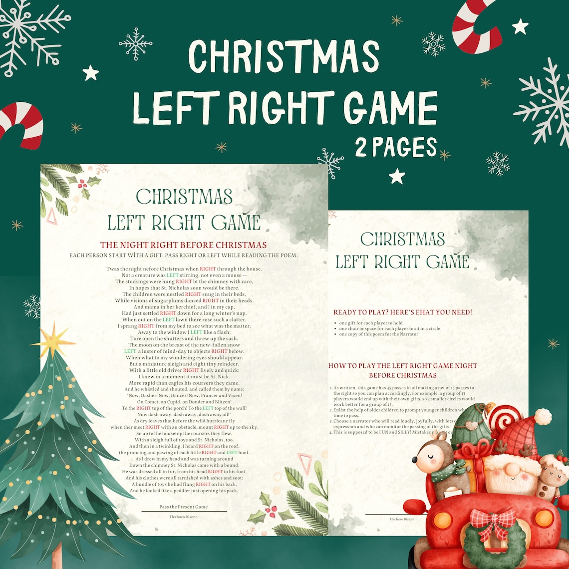 Left Right Christmas Game Christmas Pass the Prize Right Left Game DIGITAL DOWNLOAD Christmas ...