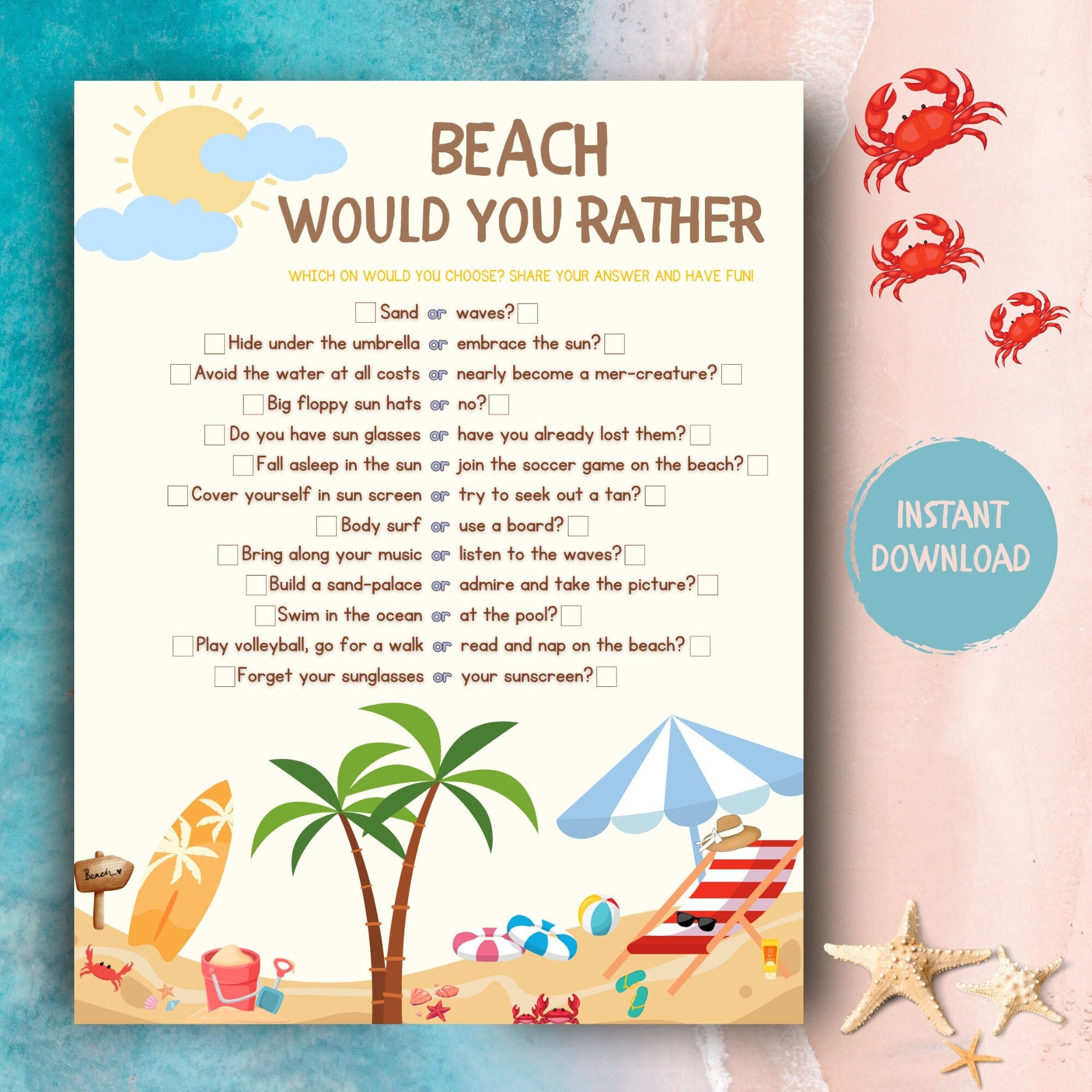 Beach Would You Rather Game I Beach Birthday Game for Kids & Adults I ...
