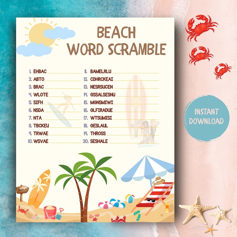 Beach Fun Word Scramble Game I Beach Word Scramble Game for Kids ...