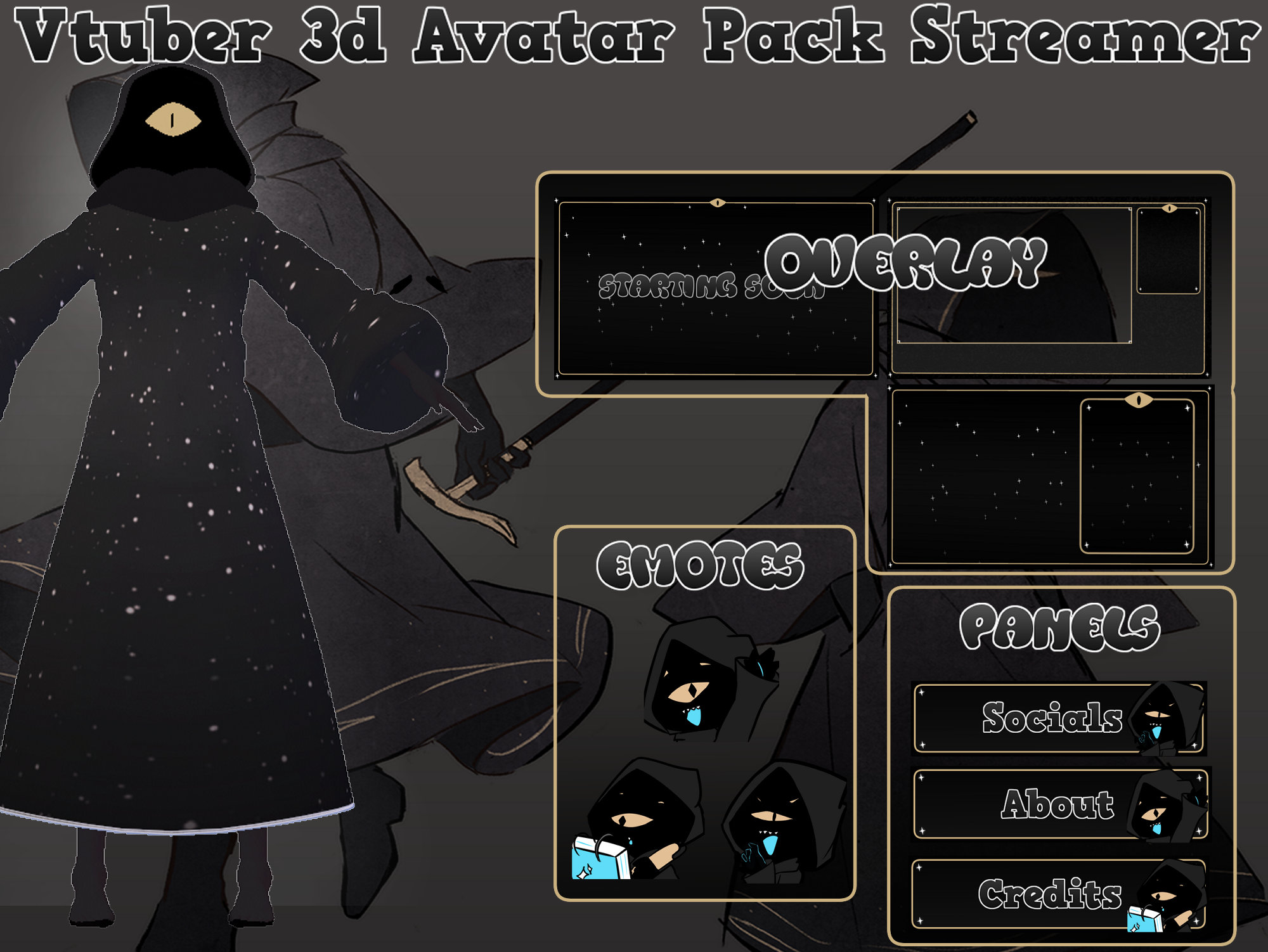 Avatar Vtuber 3d Con Overlay Twitch Oscuro Noche Emotes Y - Etsy México