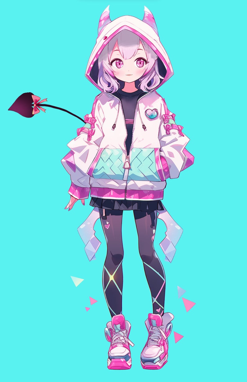 Pink Demon Girl Vtuber 2d Live2d avatar 4 Expressions 8 Free Emotes For ...