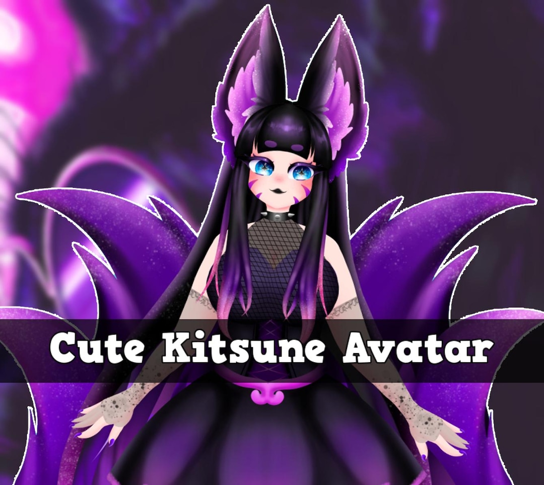 Kitsune Vtuber Avatar 2d Vtuber Purple Cat Girl - Etsy