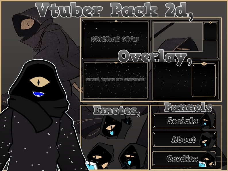 Vtuber 2d Avatar With Overlay Twitch Dark Night Emotes and - Etsy