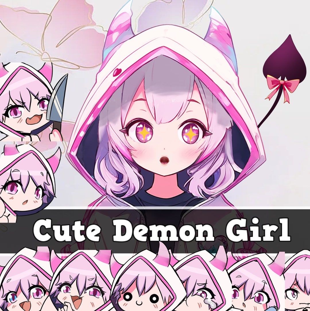Pink Demon Girl Vtuber 2d Live2d Avatar 4 Expressions 8 Free Emotes for ...