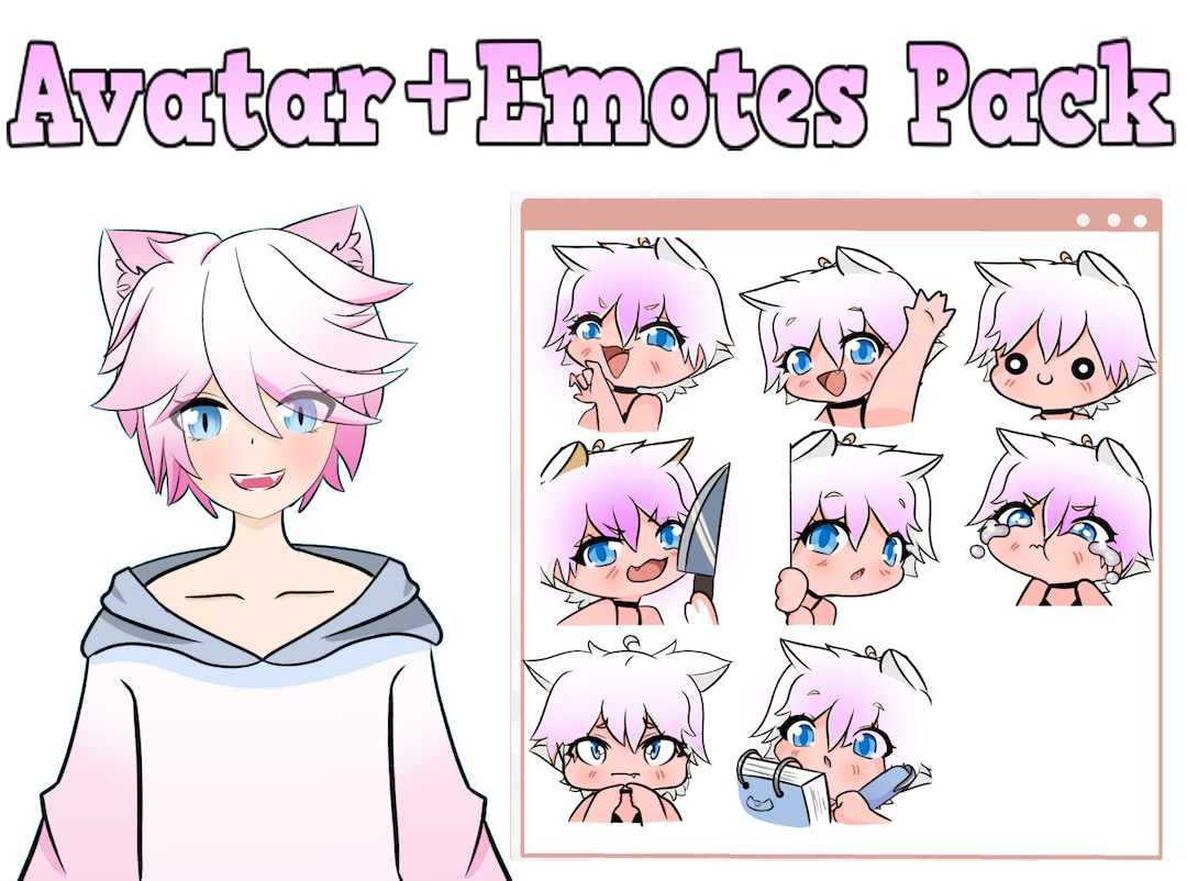 Vtuber 2d Avatar With Emotes Complete Pack Stream Twitch or Youtube Cat ...