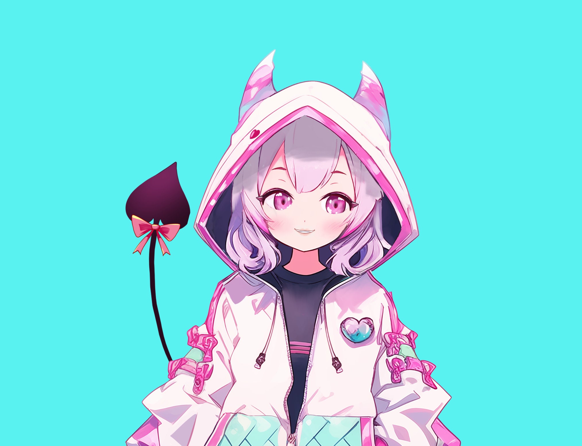 Pink Demon Girl Vtuber 2d Live2d avatar 4 Expressions 8 Free Emotes For ...