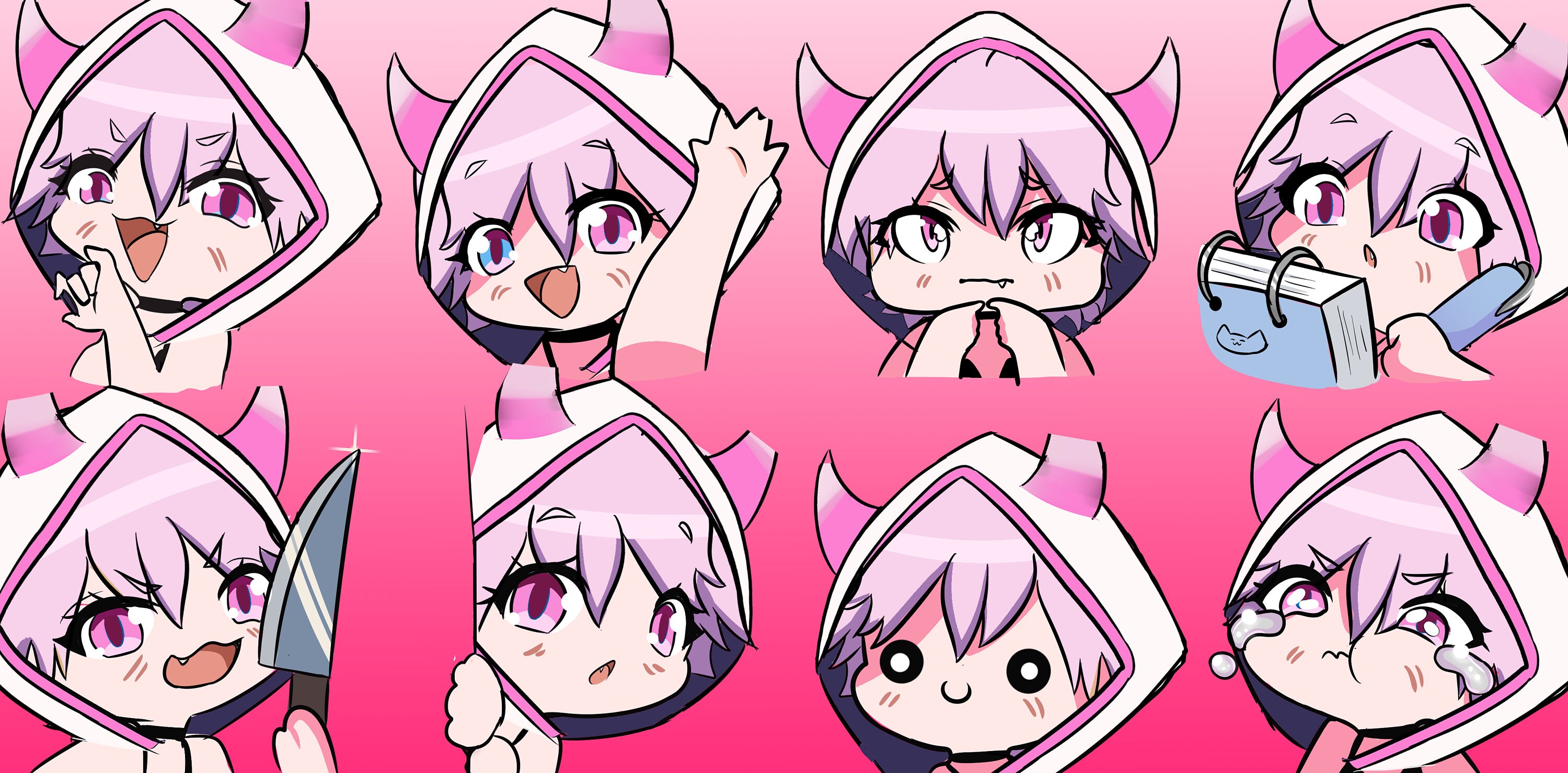 Pink Demon Girl Vtuber 2d Live2d avatar 4 Expressions 8 Free Emotes For ...