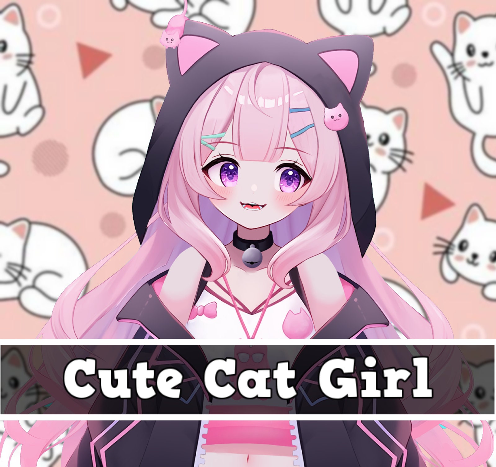 Cat Girl Vtuber Avatar 2d Live 2d with 5 Expressions iPhone Traking For ...
