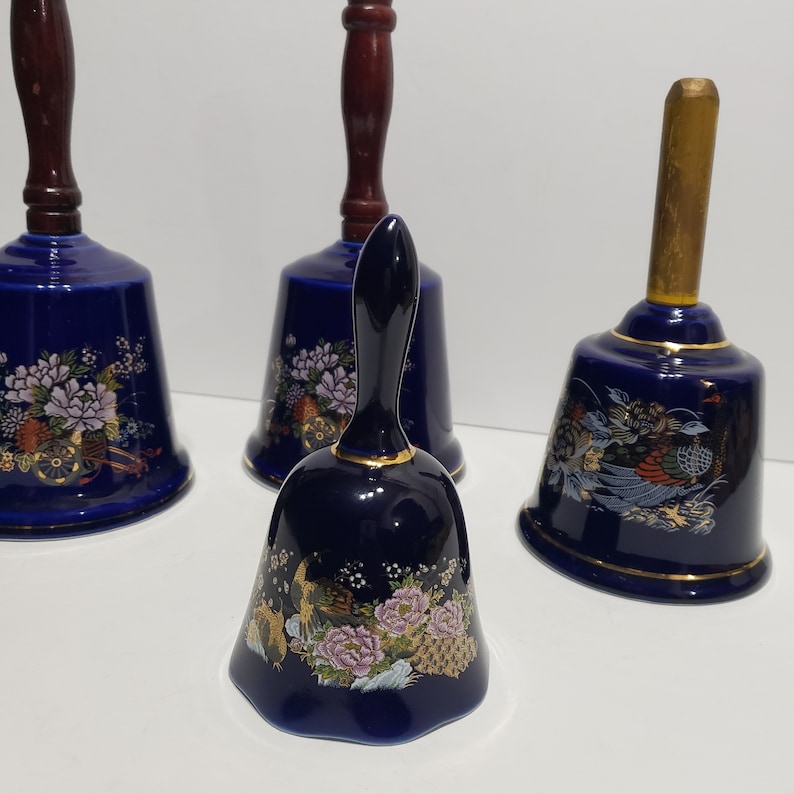 Blue Porcelain Bells Pheasants and Floral Design With Gold Trim - Etsy
