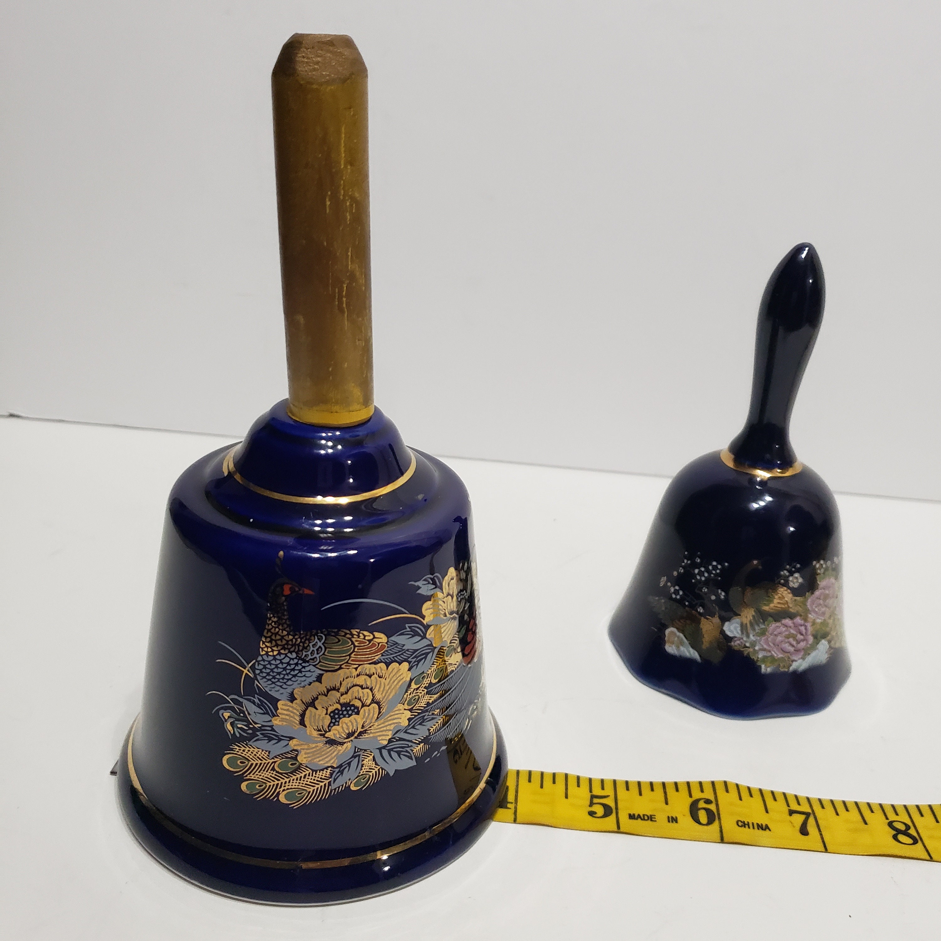 Blue Porcelain Bells Pheasants and Floral Design With Gold Trim - Etsy