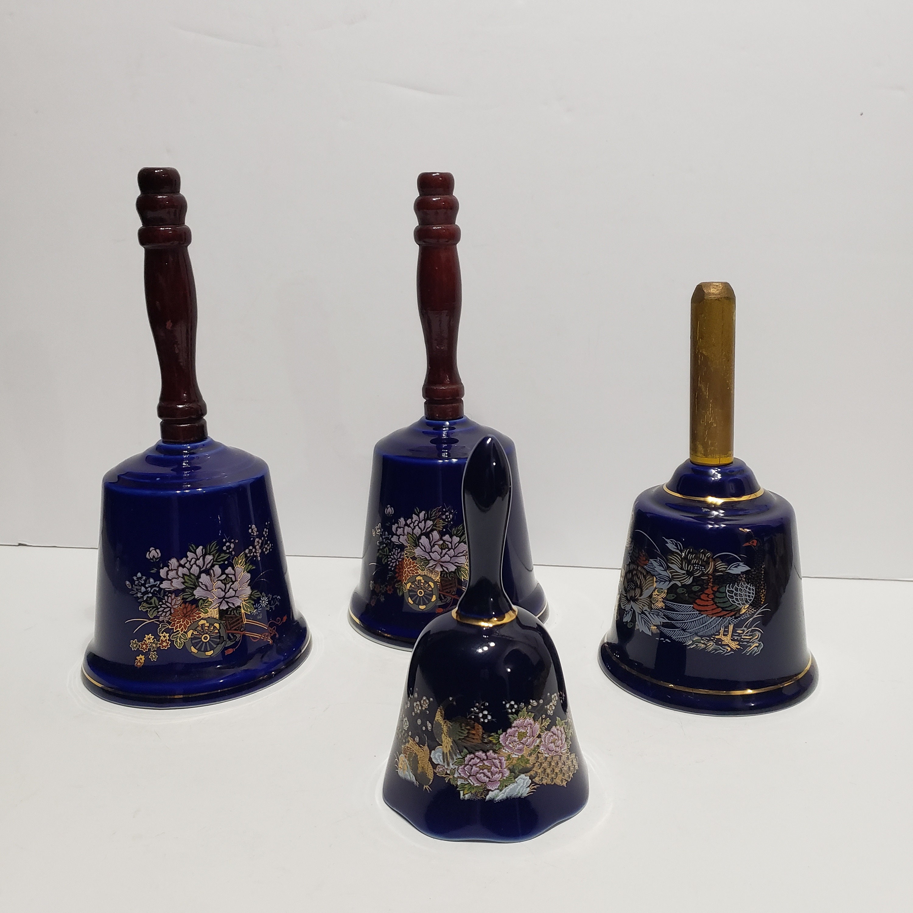 Blue Porcelain Bells Pheasants and Floral Design With Gold Trim - Etsy