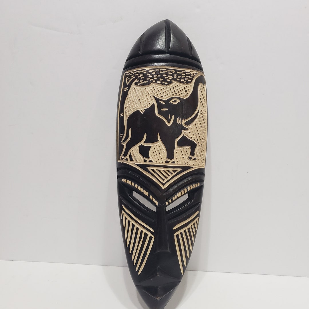 Black Tribal African Face With a Gentle Elephant Mentality 3D Wooden ...