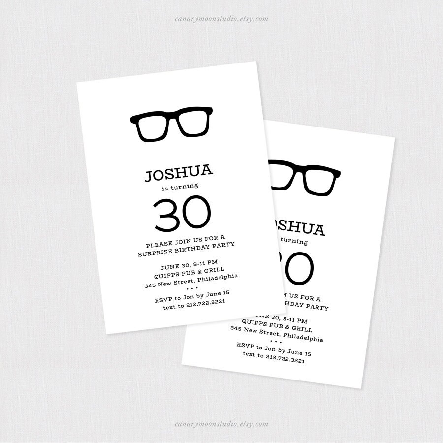 Black Frame Eyeglasses Man Birthday Invitation, Black and White, You ...