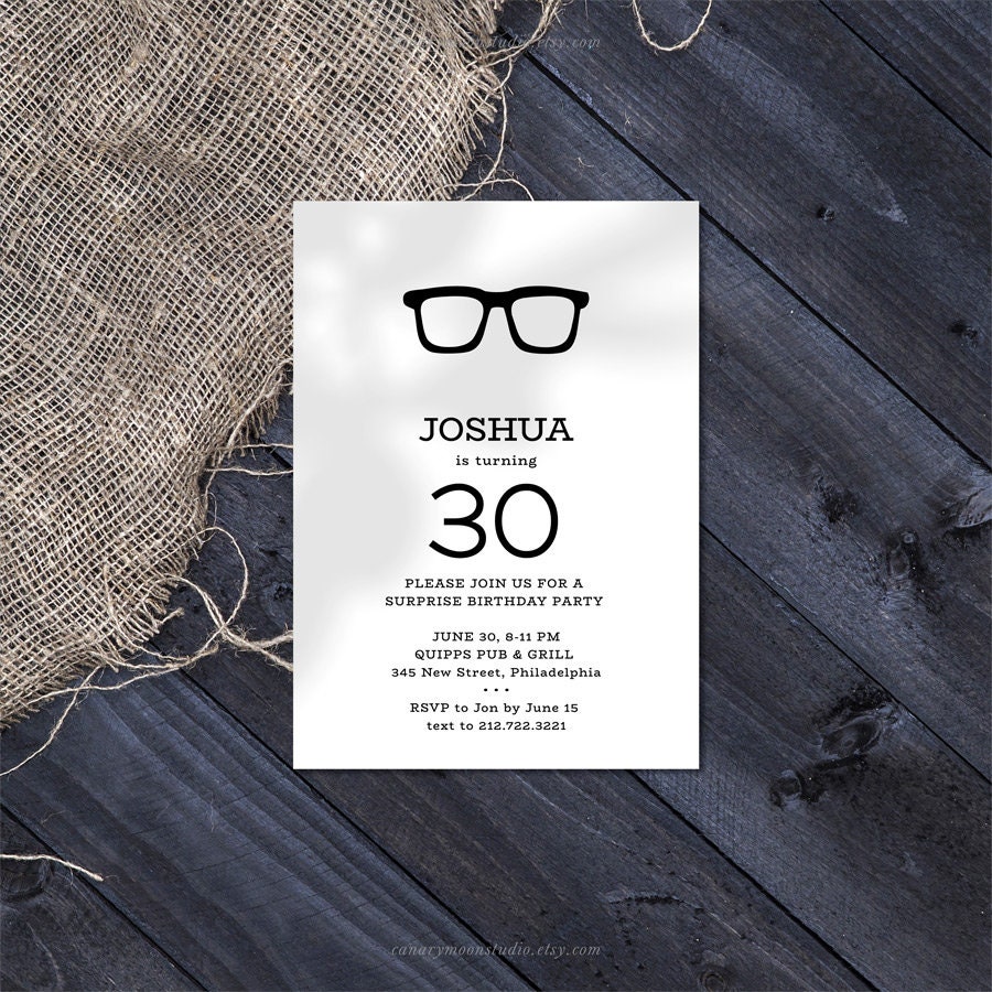 Black Frame Eyeglasses Man Birthday Invitation, Black and White, You ...