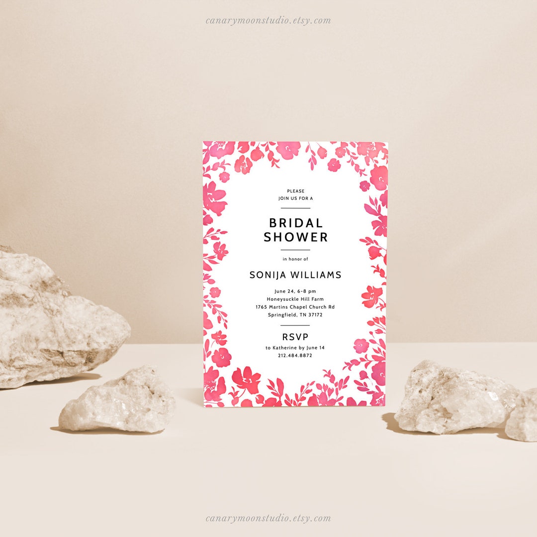 Violent Pink Floral Silhouette Birthday Invitation or Bridal - Etsy