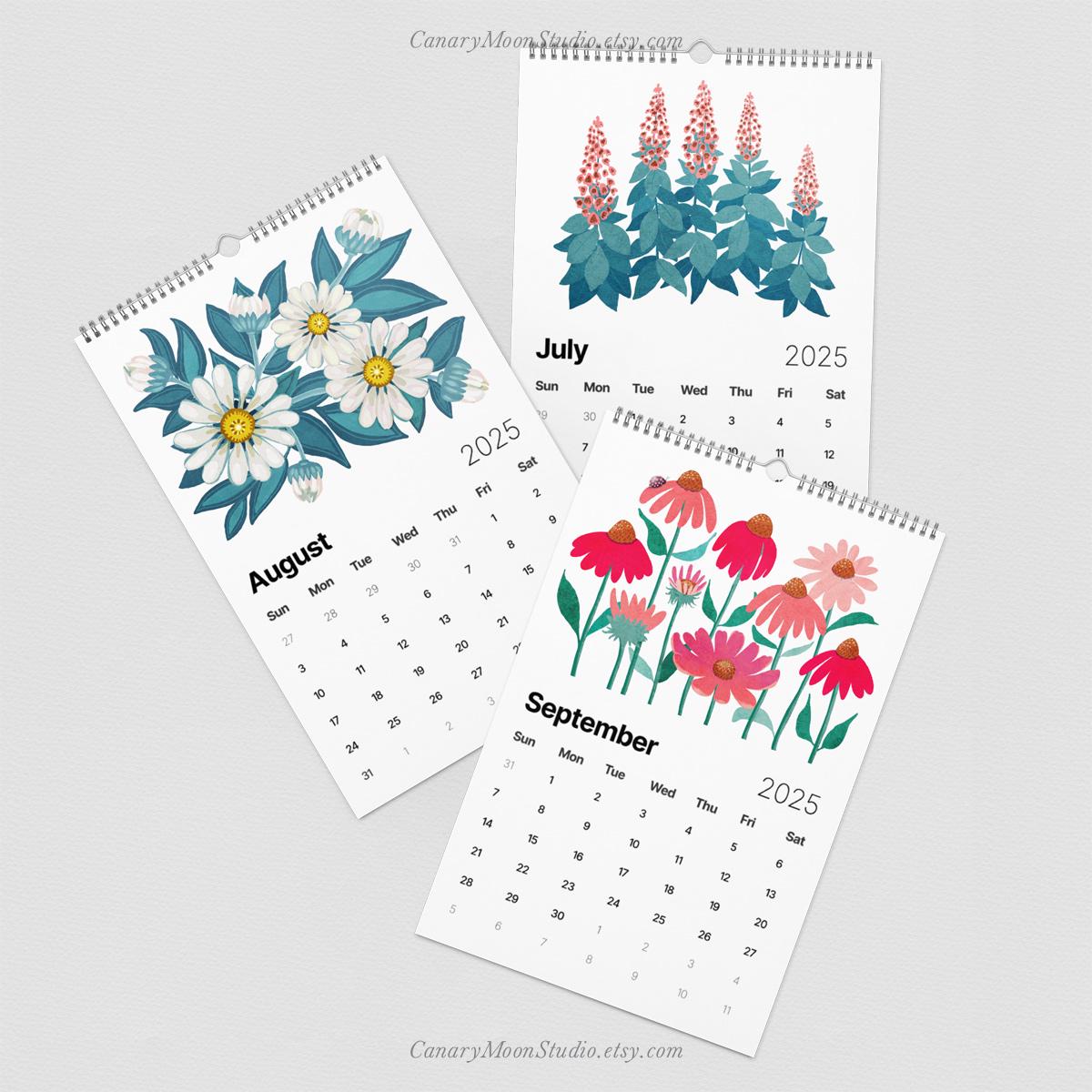 Flora Fables Wall Calendar 2025 With Hand Drawn Illustrations for Each Month, Abstract Flora ...