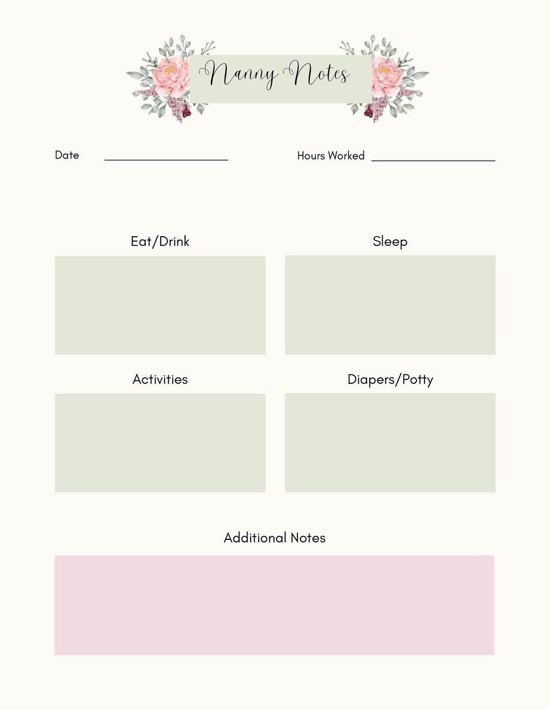 Nanny Notes Printable Daily Log - Etsy