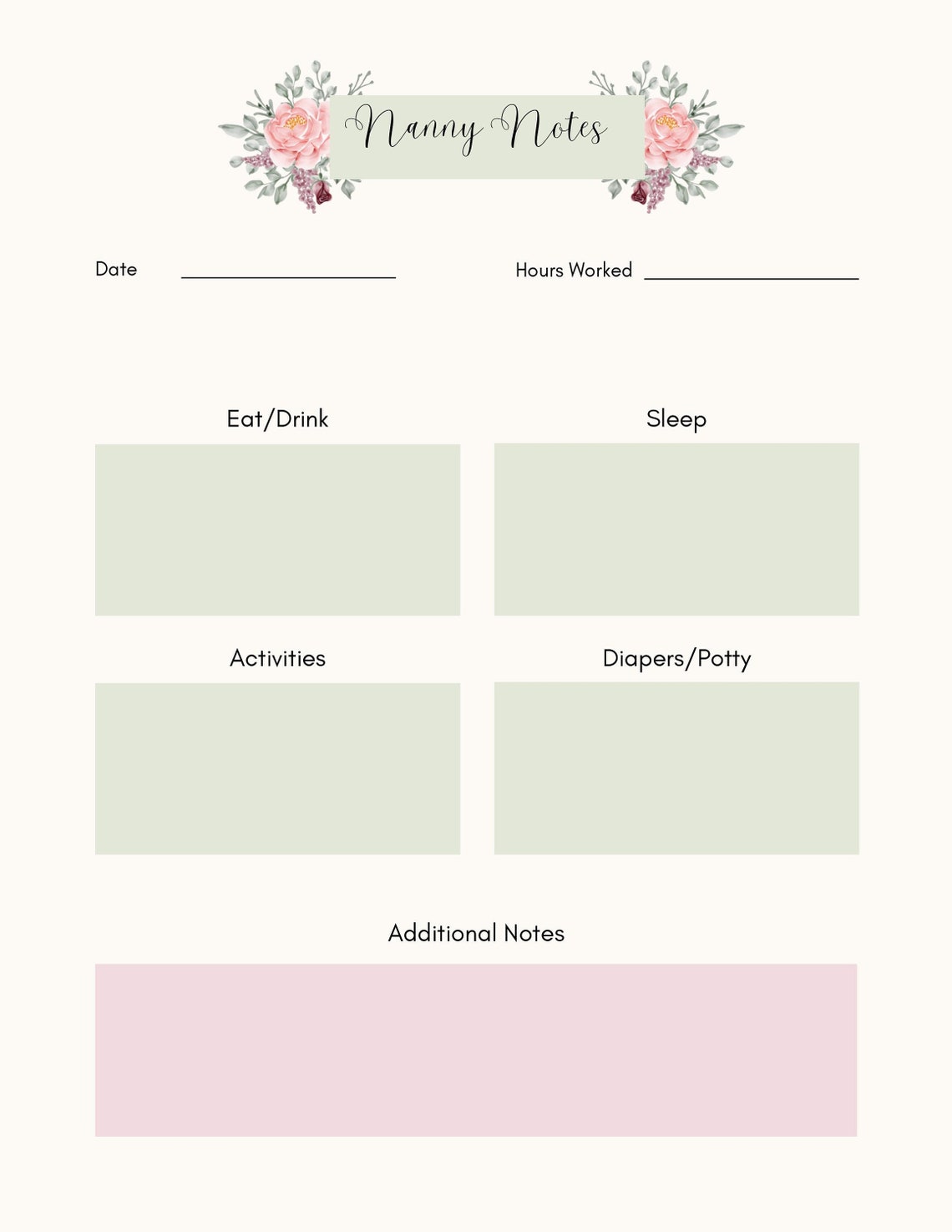 Nanny Notes Printable Daily Log - Etsy