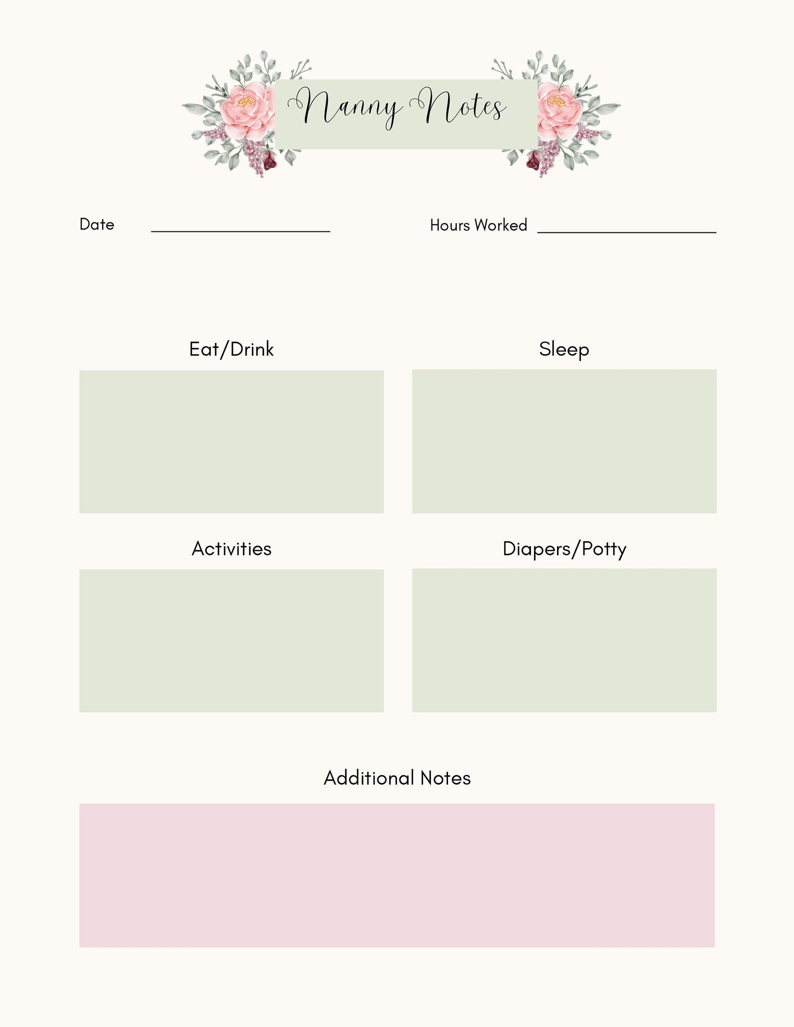 Nanny Notes Printable Daily Log - Etsy