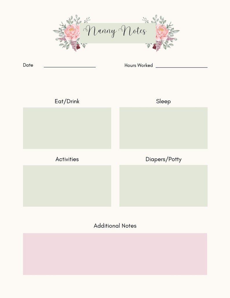 Nanny Notes Printable Daily Log - Etsy