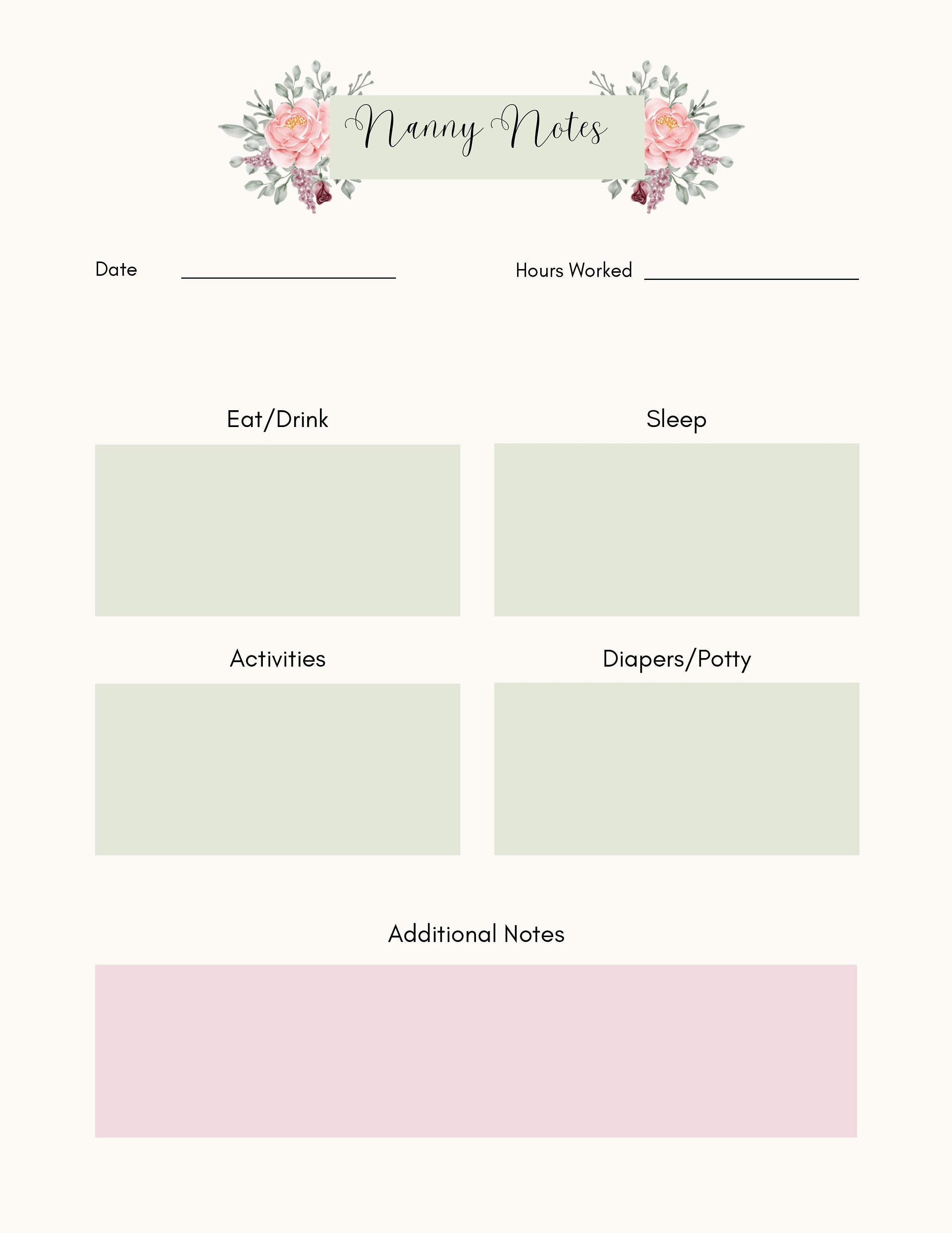 Nanny Notes Printable Daily Log - Etsy