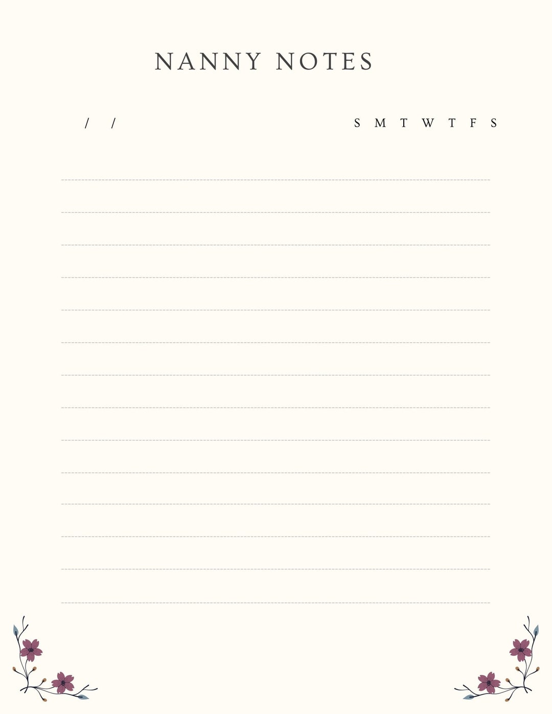 Nanny Notes Simple Daily Log Sheet - Etsy