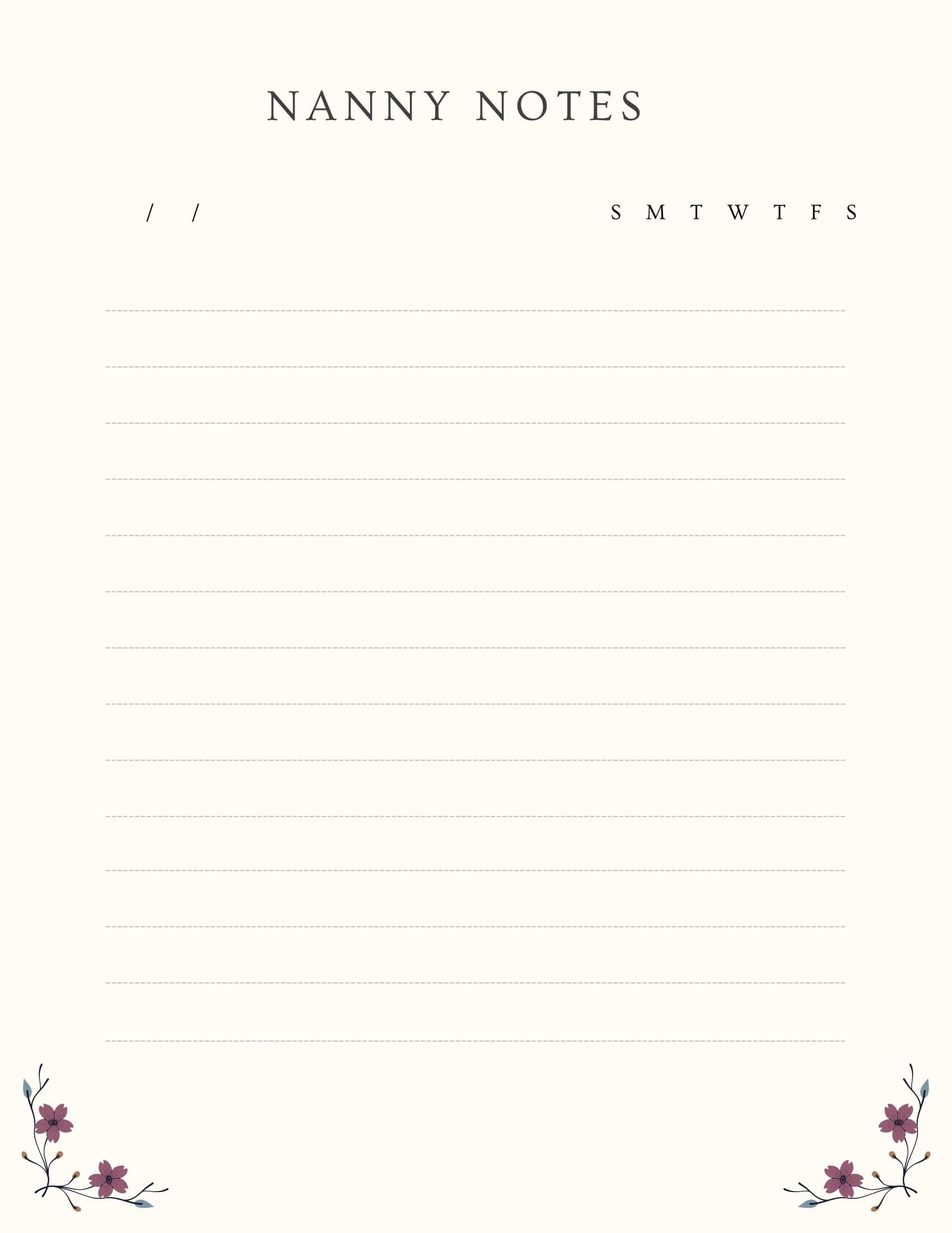 Nanny Notes Simple Daily Log Sheet - Etsy