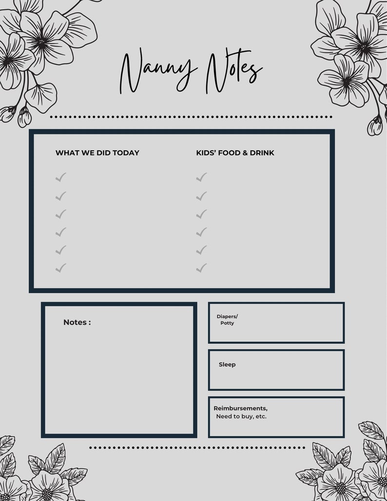 Nanny Notes Childcare Daily Log Sheet - Etsy
