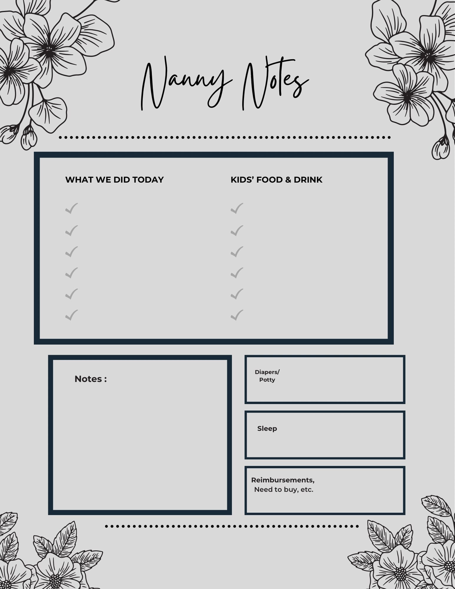 Nanny Notes Childcare Daily Log Sheet - Etsy