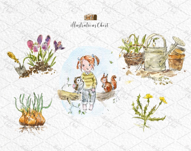 Spring Girl Clipart, Nest, Flowers. Spring Forest Clip Art Flower Girl ...