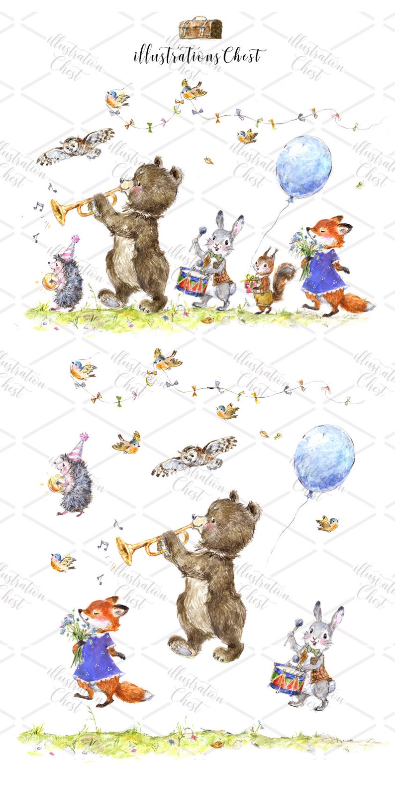 Musical Orchestra Animals Clipart - Cute Woodland Orchestra - Woodland ...