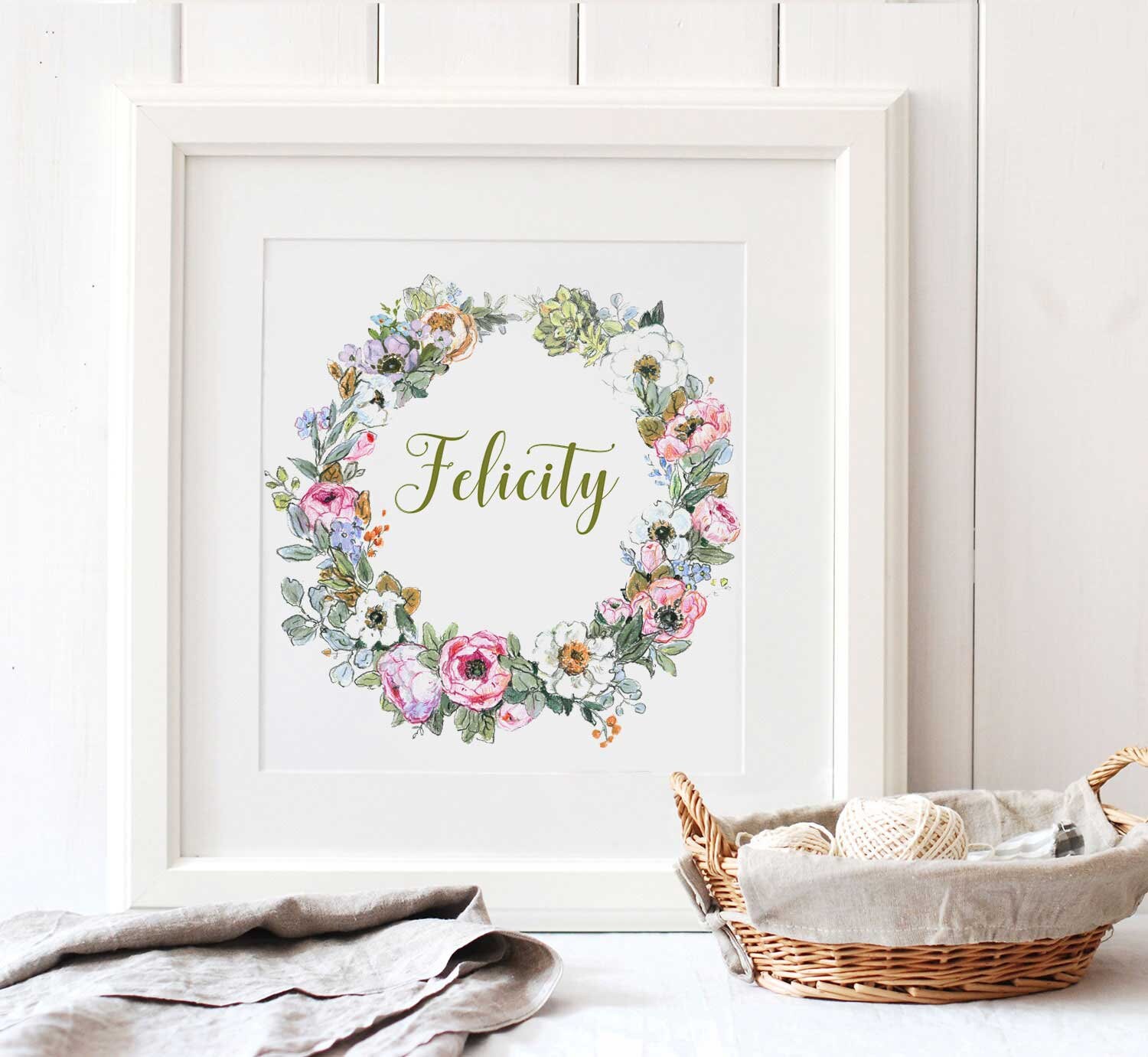 Flower Boho Baby Frame, Neutral Baby Shower, Watercolor Baby Boho ...