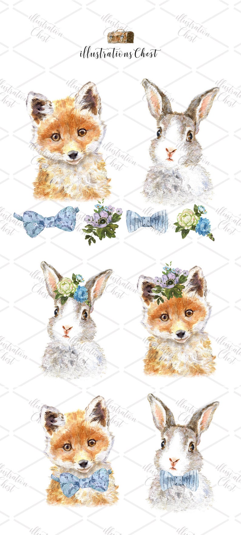 Fox and Bunny Watercolor Clipart. Fox Clipart Cute Animals - Etsy