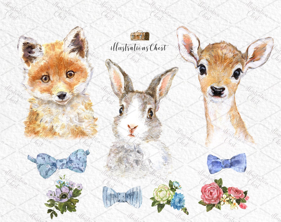 Fox and Bunny Watercolor Clipart. Fox Clipart, Cute Animals Clipart ...