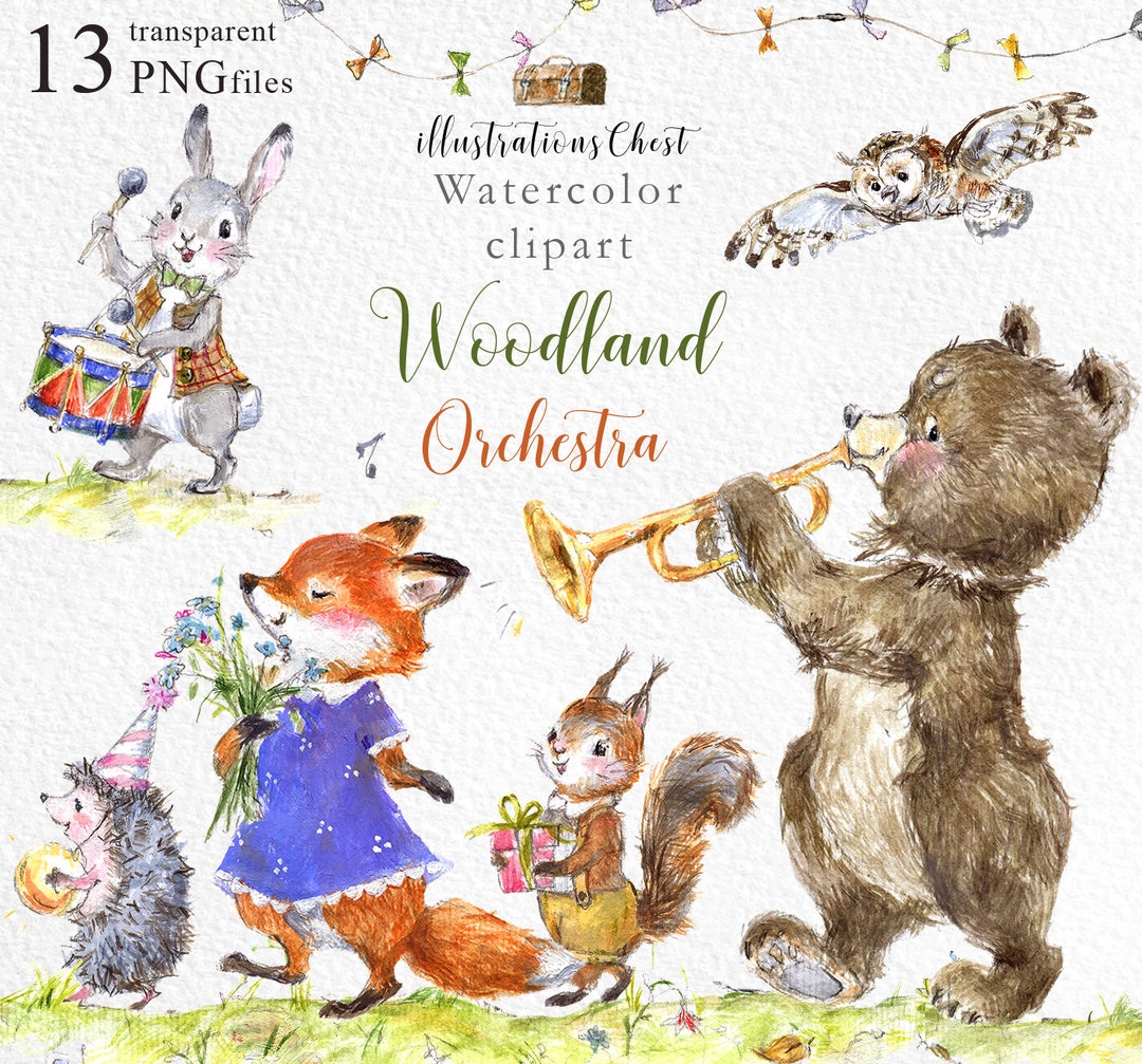 Musical Orchestra Animals Clipart - Cute Woodland Orchestra - Woodland ...