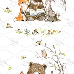 Reading Animals Clipart, Woodland Nursery Art, Bear Clipart Nursery Art ...