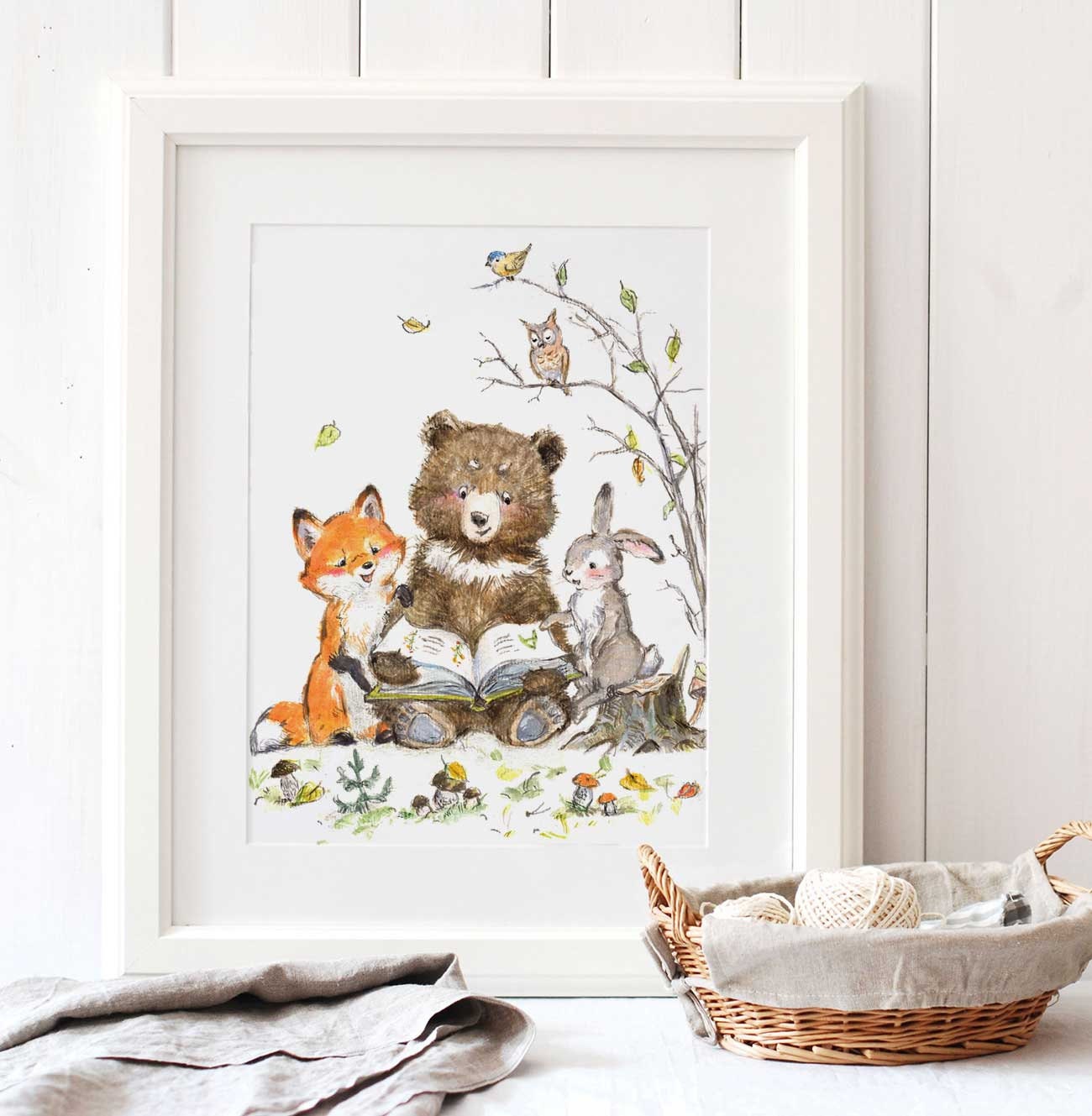 Reading Animals Clipart, Woodland Nursery Art, Bear Clipart Nursery Art ...