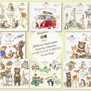 Reading Animals Clipart, Woodland Nursery Art, Bear Clipart Nursery Art ...