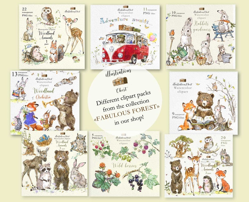 Reading Animals Clipart, Woodland Nursery Art, Bear Clipart Nursery Art ...