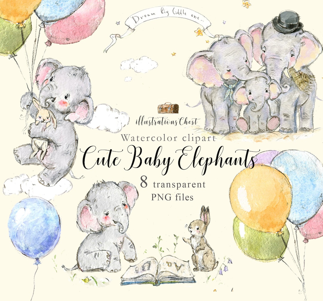 Flying Baby Elephants Clipart, Elephant Family Nursery Wall Art, Baby ...