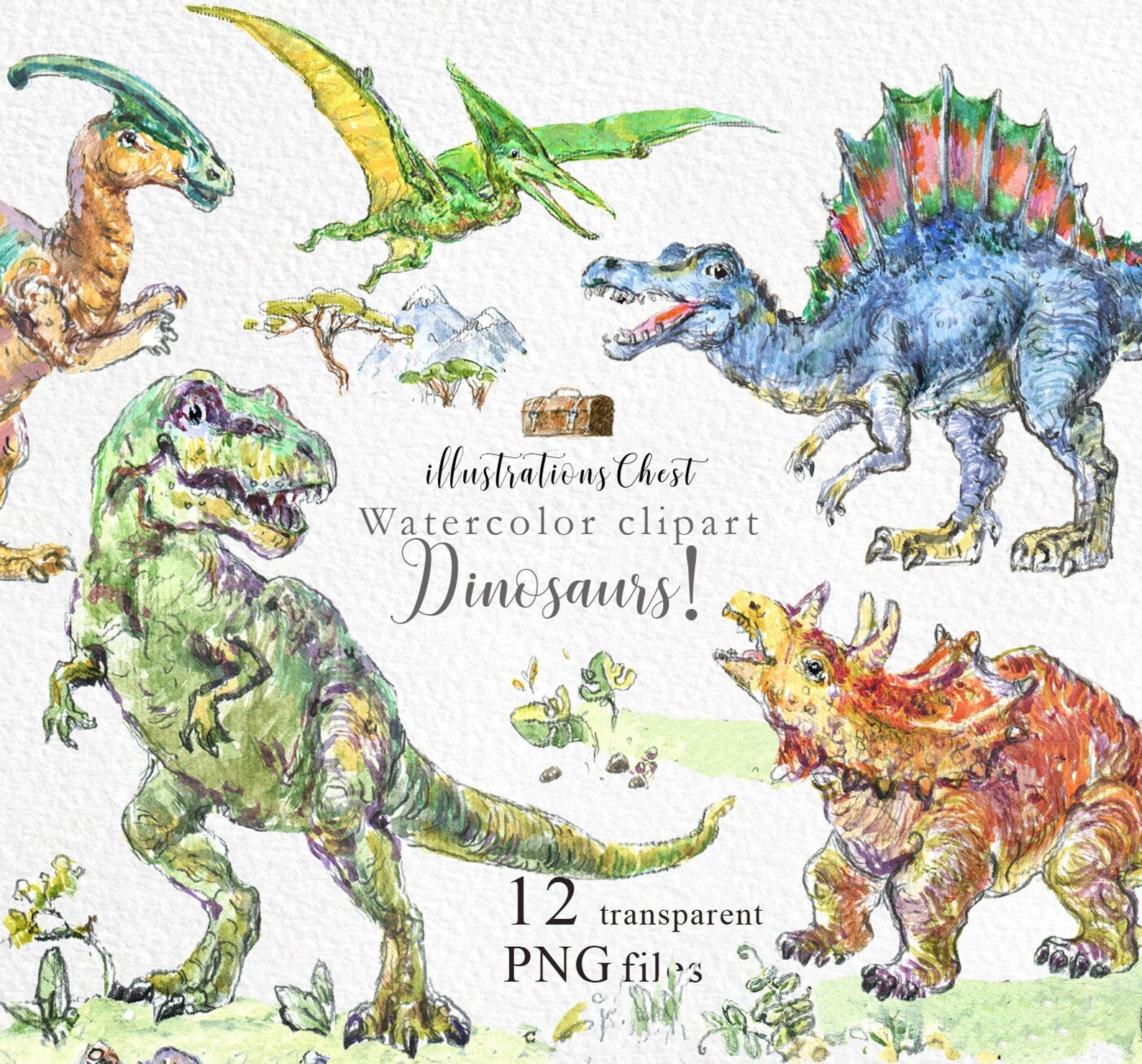 Dino. Watercolor Dinosaurs Clipart, Neutral Dino Clipart Nursery Decor ...